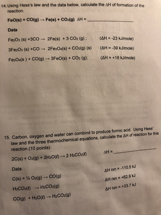 Solved 14. Using Hess's law and the data below, calculate | Chegg.com