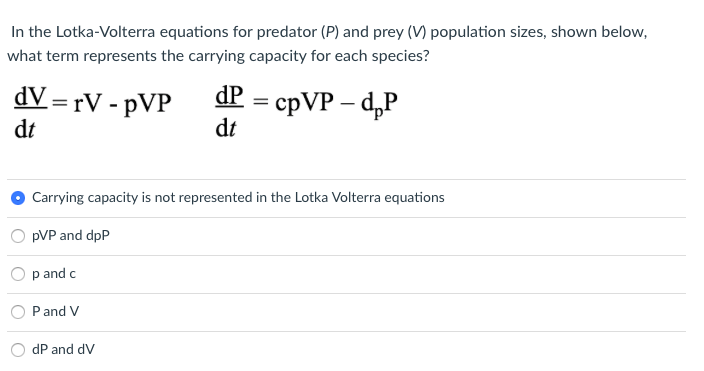 Solved In the Lotka-Volterra equations for predator (P) and | Chegg.com