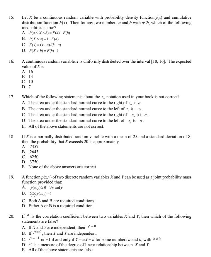 Solved 15. Let X be a continuous random variable with | Chegg.com