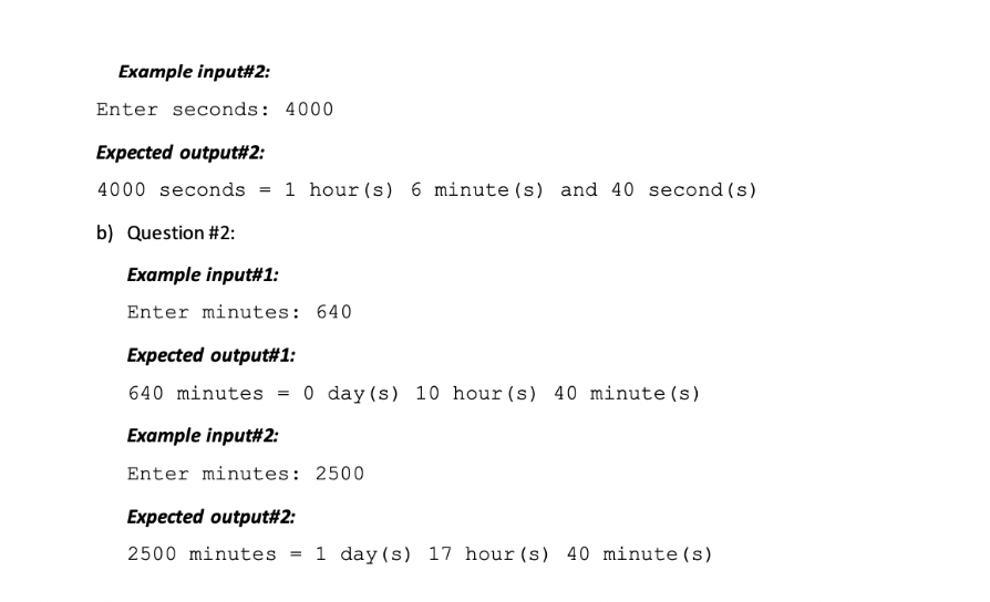 Solved Example Input2 Enter Seconds 4000 Expected 