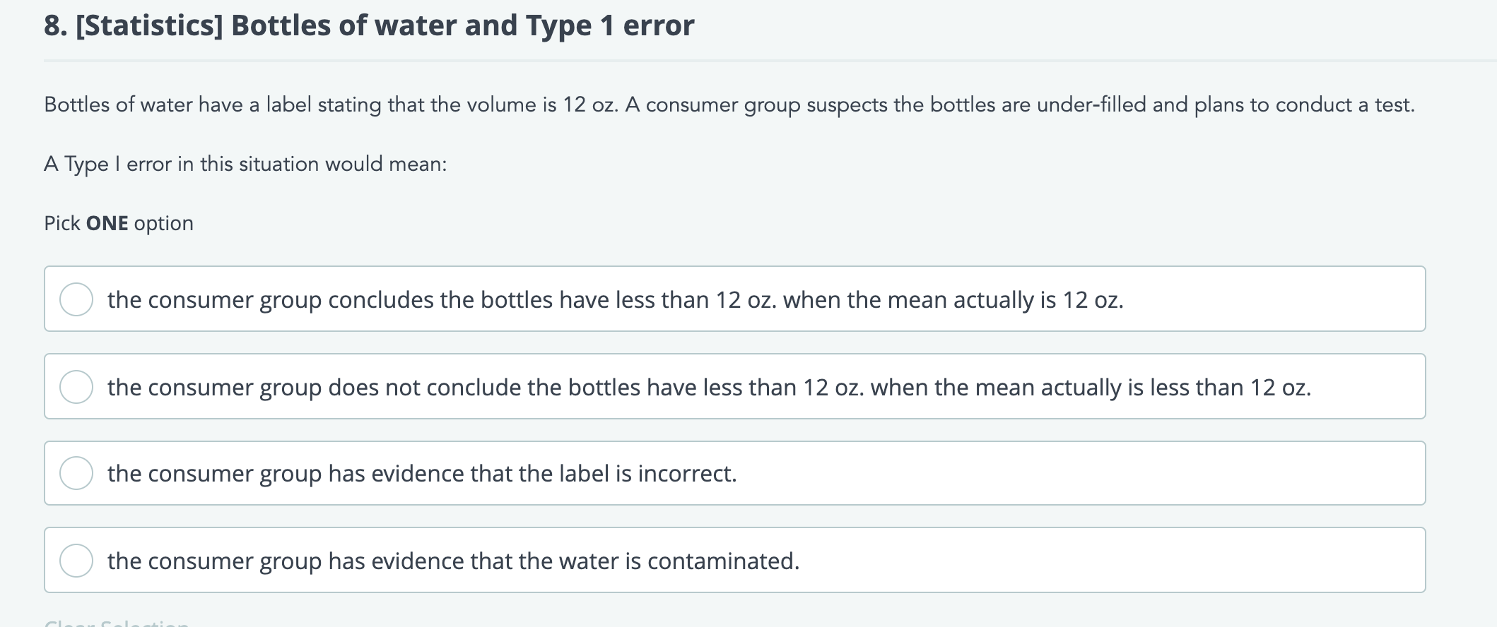Solved 8. [Statistics] Bottles of water and Type 1 error | Chegg.com