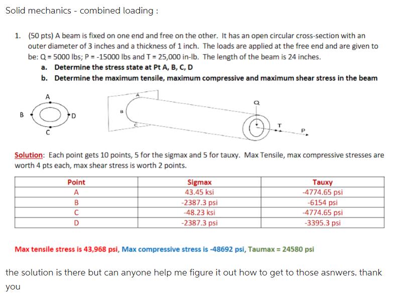 Solved 1. (50 pts) A beam is fixed on one end and free on | Chegg.com