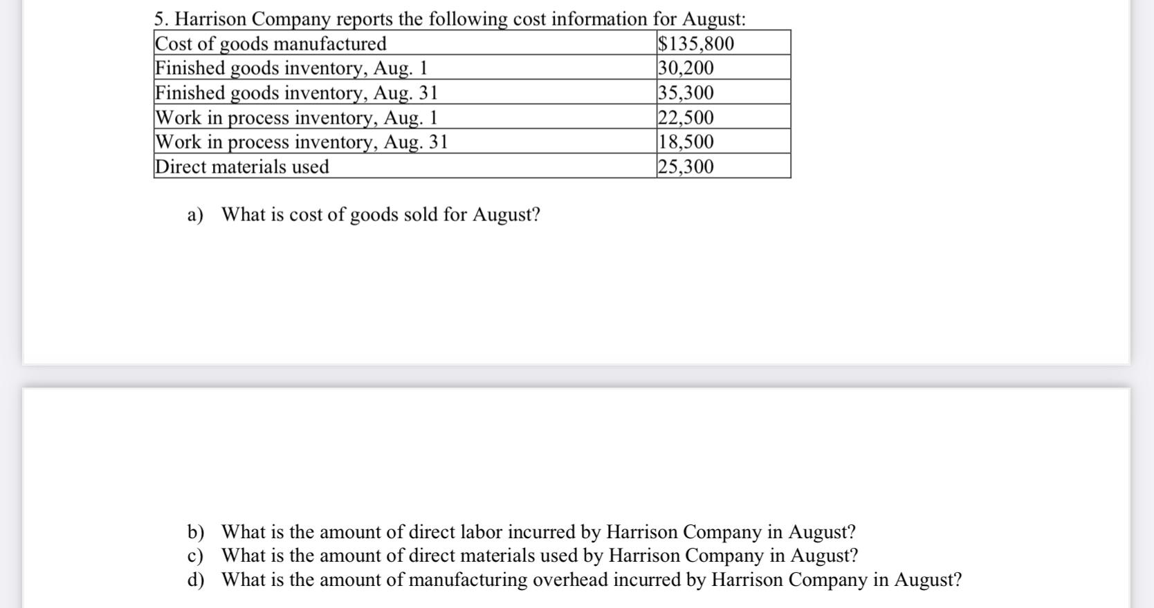 Solved a) What is cost of goods sold for August? b) What is | Chegg.com