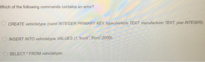 Solved Which of the following commands contains an error? | Chegg.com