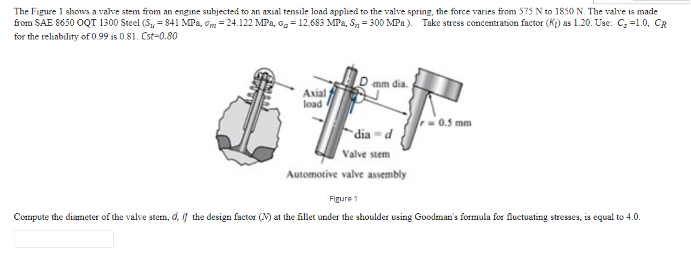 Solved The Figure 1 shows a valve stem from an engine | Chegg.com