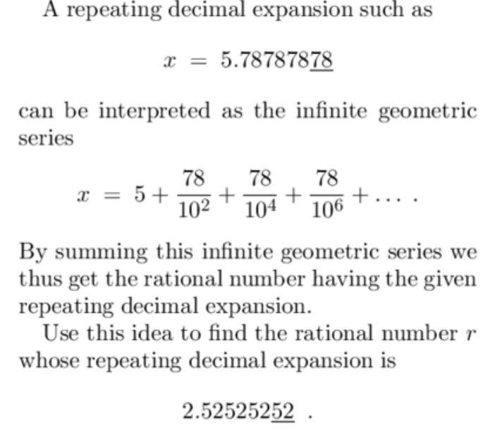 Solved A repeating decimal expansion such as x = 5.78787878 | Chegg.com