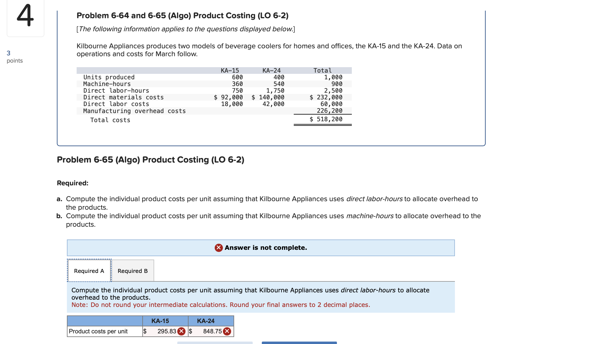 Solved 4Problem 6-64 ﻿and 6-65 (Algo) ﻿Product Costing (LO | Chegg.com