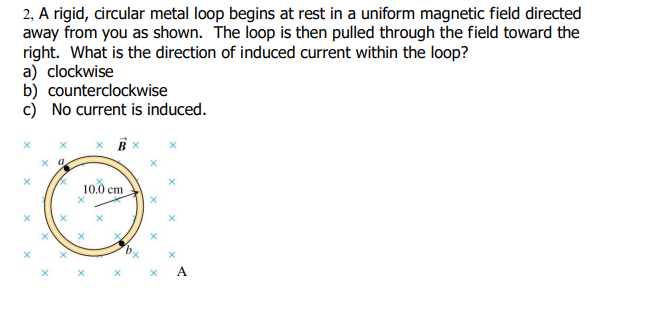 Solved 2, A rigid, circular metal loop begins at rest in a | Chegg.com