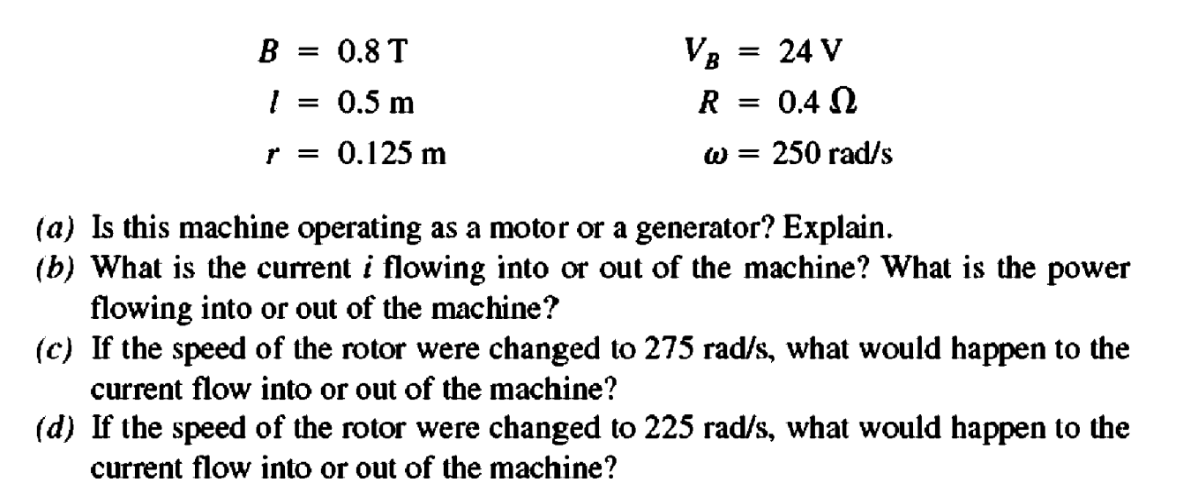Solved (a) Is this machine operating as a motor or a | Chegg.com