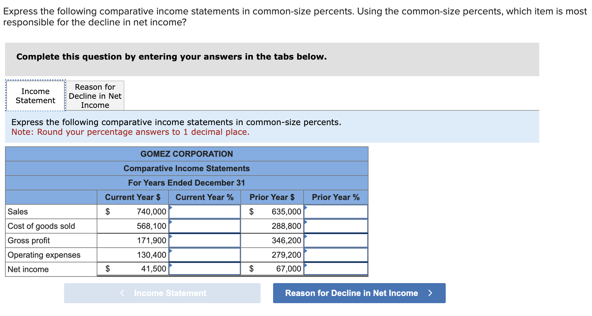 Solved Express the following comparative income statements | Chegg.com