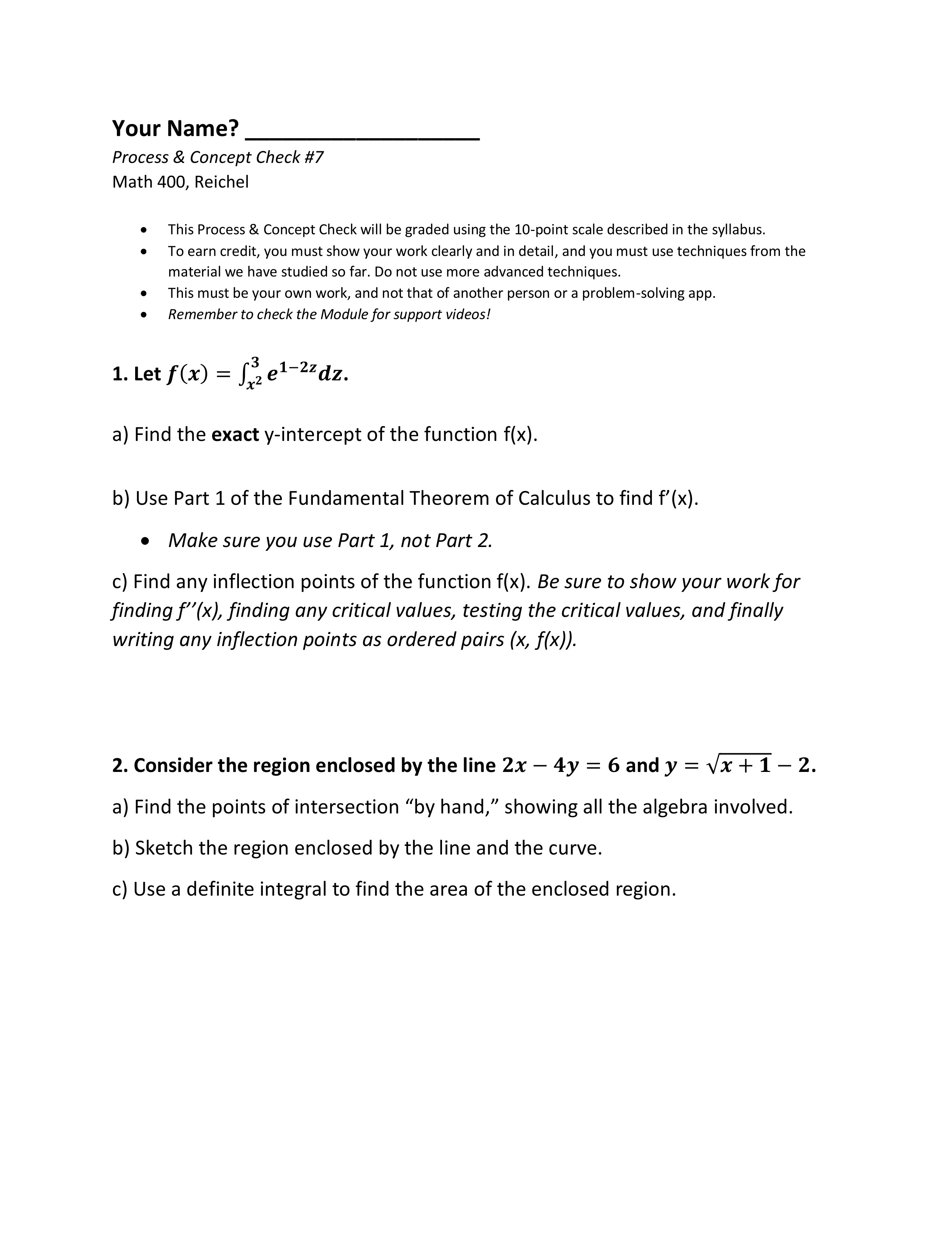Solved Your Name?Process & Concept Check #7Math 400, | Chegg.com