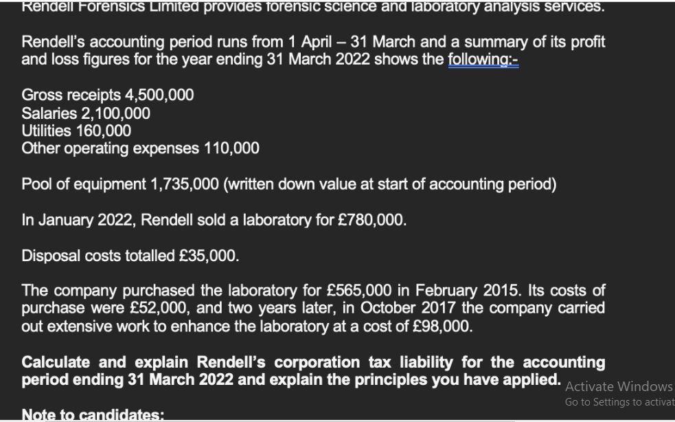 Rendell Forensics Limited provides forensic science | Chegg.com