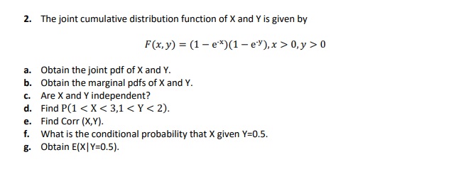 2. The joint cumulative distribution function of X | Chegg.com