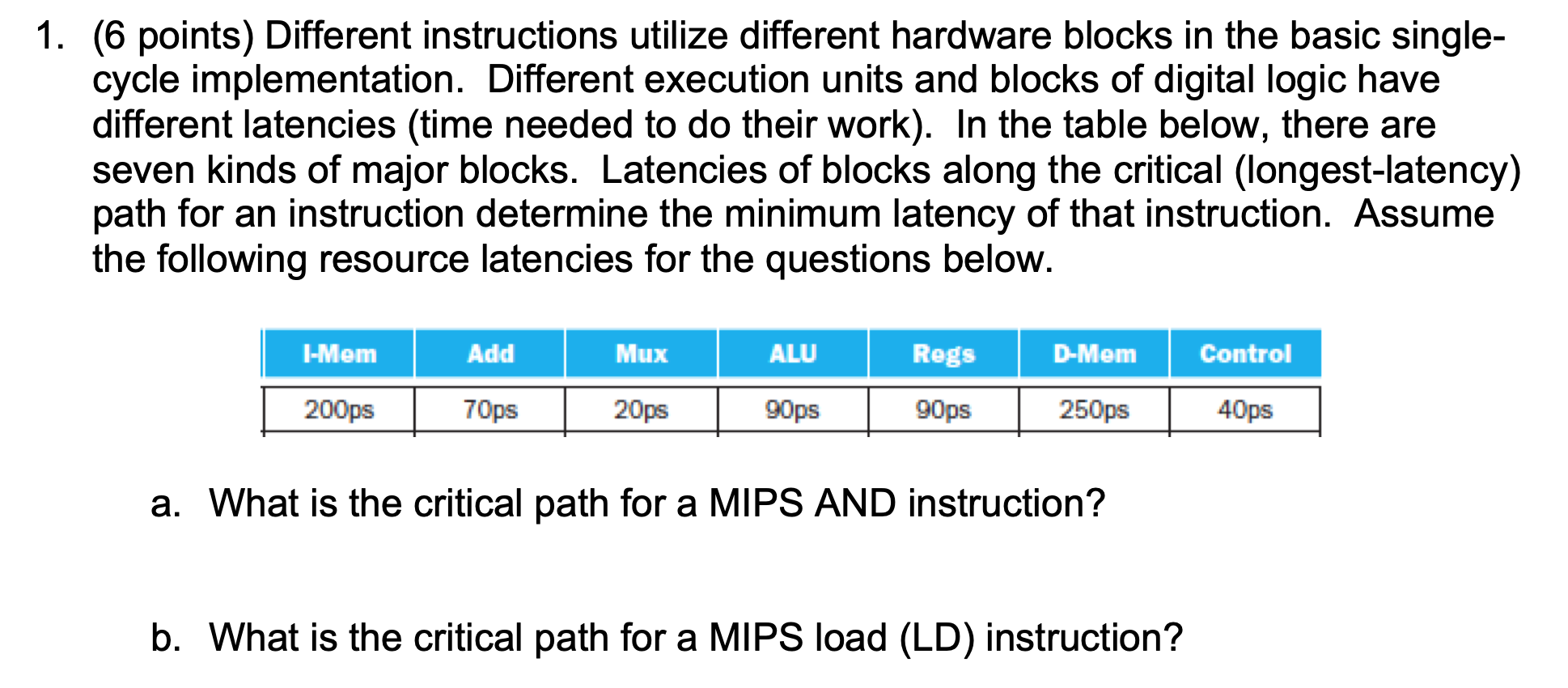 1. (6 points) Different instructions utilize | Chegg.com