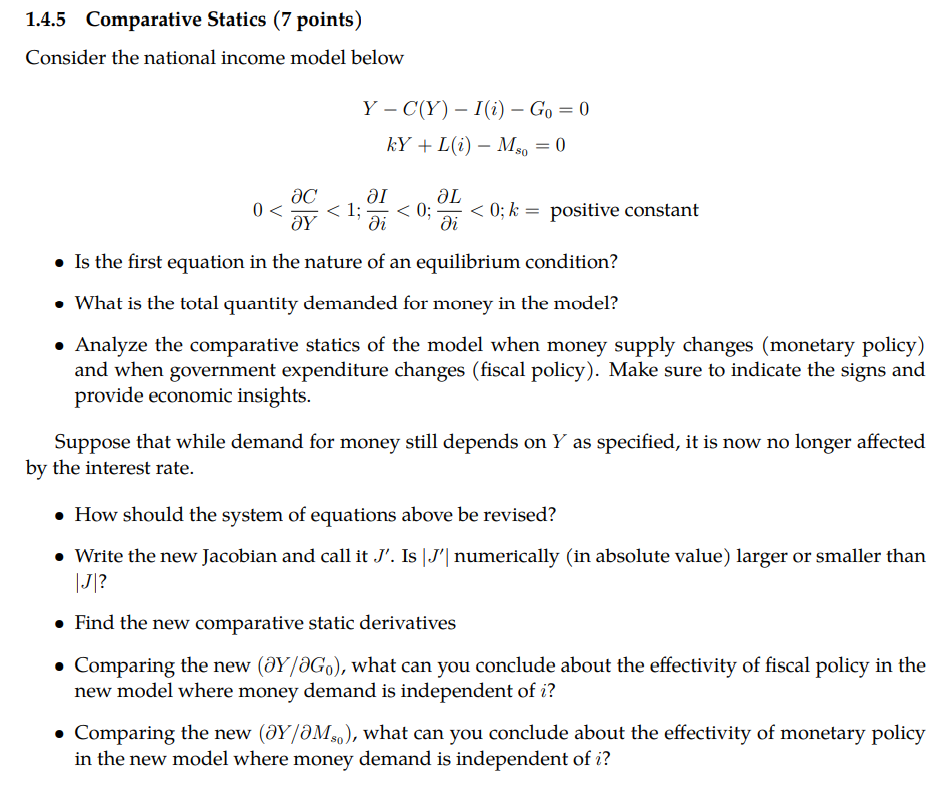 Solved 1.4.5 Comparative Statics (7 points) Consider the | Chegg.com