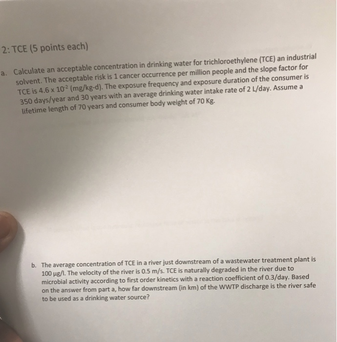 Solved 2: TCE (5 points each) a. Calculate an acceptable | Chegg.com