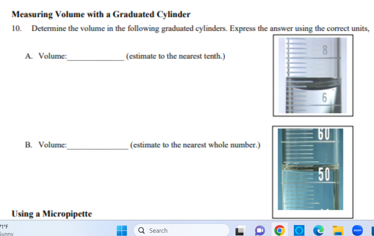 Solved Measuring Volume with a Graduated Cylinder 10. | Chegg.com