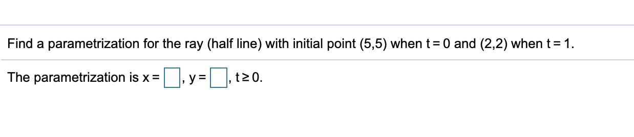Solved Find a parametrization for the ray (half line) with | Chegg.com