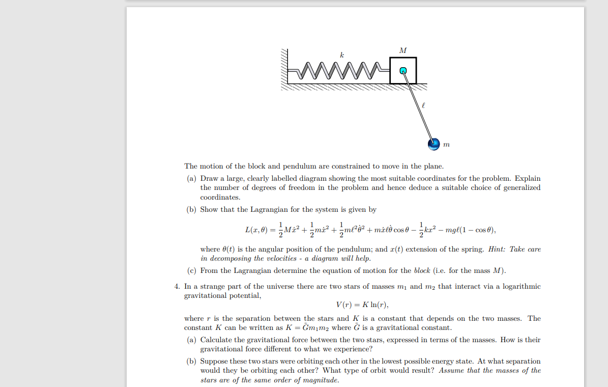 Solved The motion of the block and pendulum are constrained | Chegg.com