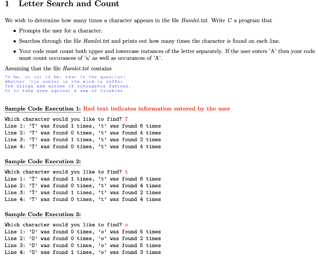 Solved 1 Letter Search and Count We wish to determine how | Chegg.com