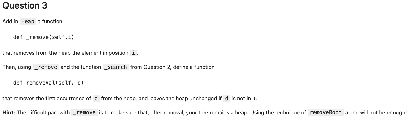 Solved Add in Heap a function def_remove(self,i) that | Chegg.com