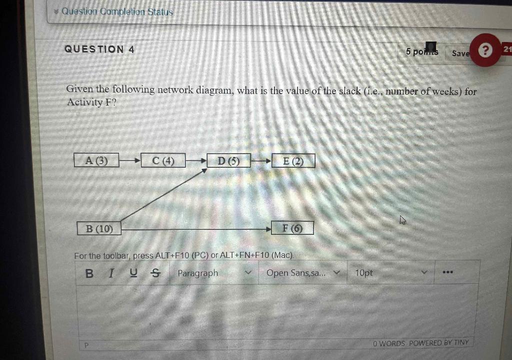 Solved Given the following network diagram, what is the | Chegg.com