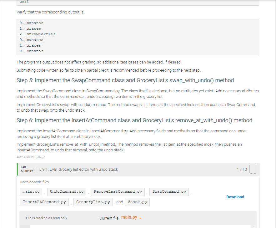Solved In this lab a grocery list editor with undo | Chegg.com