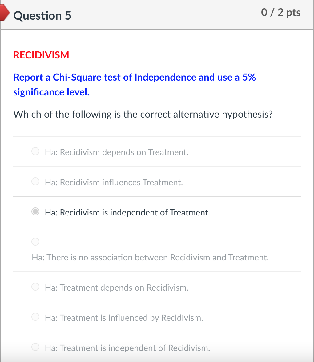 Solved Use the information below to answer the RECIDIVISM | Chegg.com
