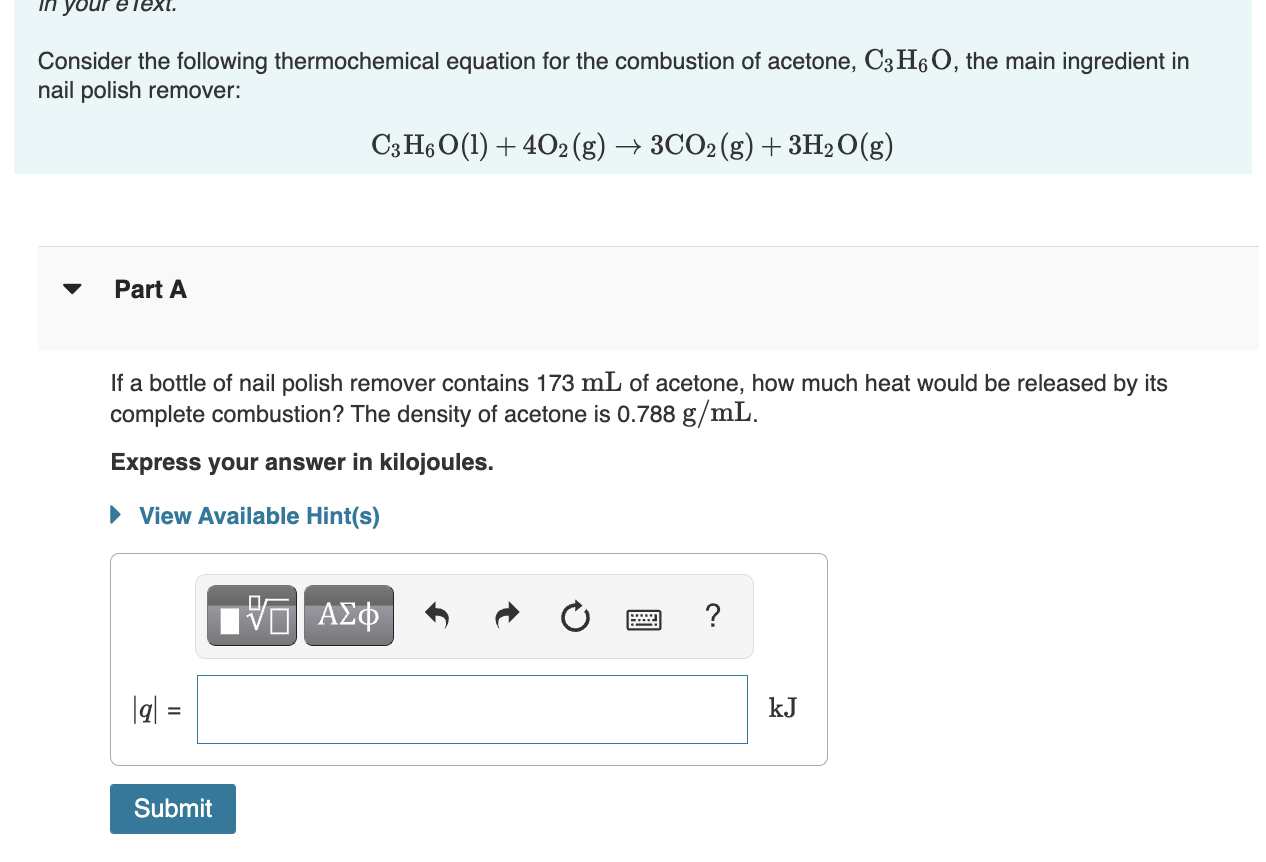 Solved Consider the following thermochemical equation for | Chegg.com
