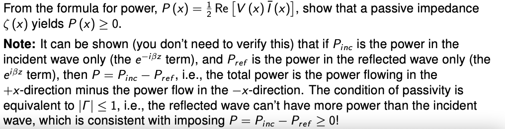 Solved From the formula for power, P(x) = { Re [V (*) 7 | Chegg.com