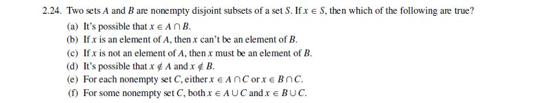 Solved 2.24. Two sets A and B are nonempty disjoint subsets | Chegg.com