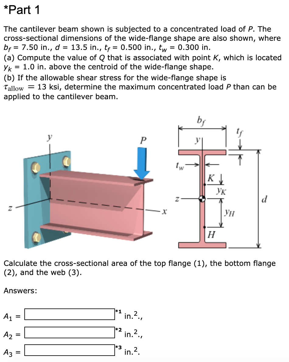 Solved *Part 1 The cantilever beam shown is subjected to a | Chegg.com