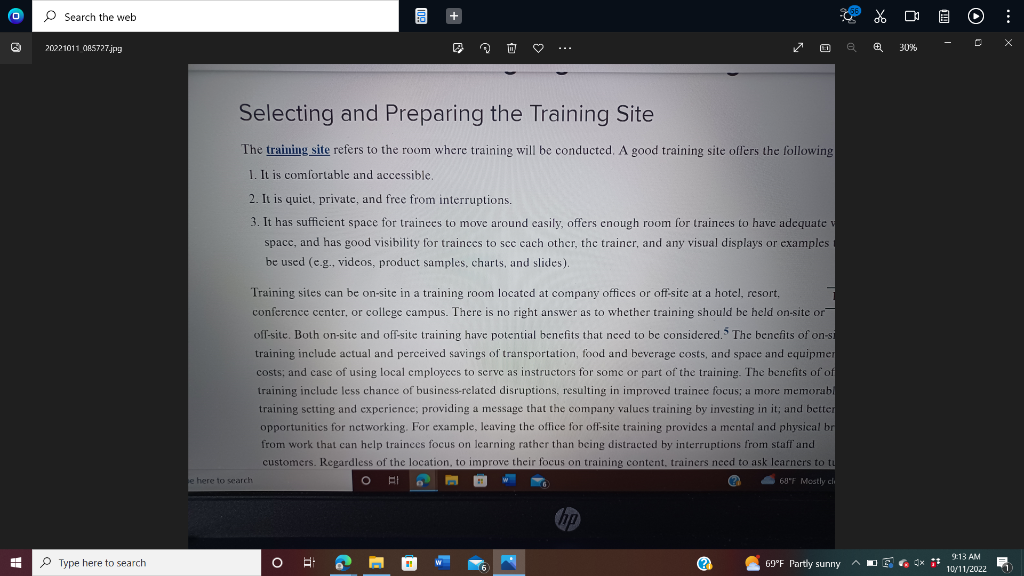 Solved Selecting and Preparing the Training Site The | Chegg.com