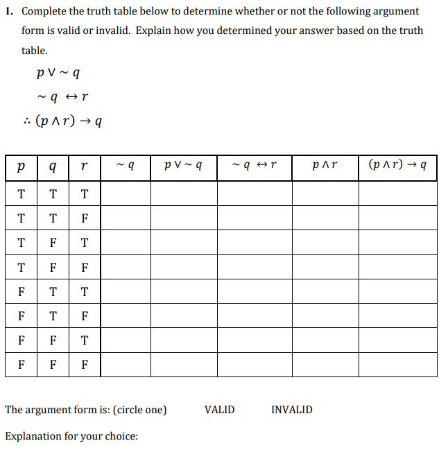 Solved 1. Complete the truth table below to determine | Chegg.com