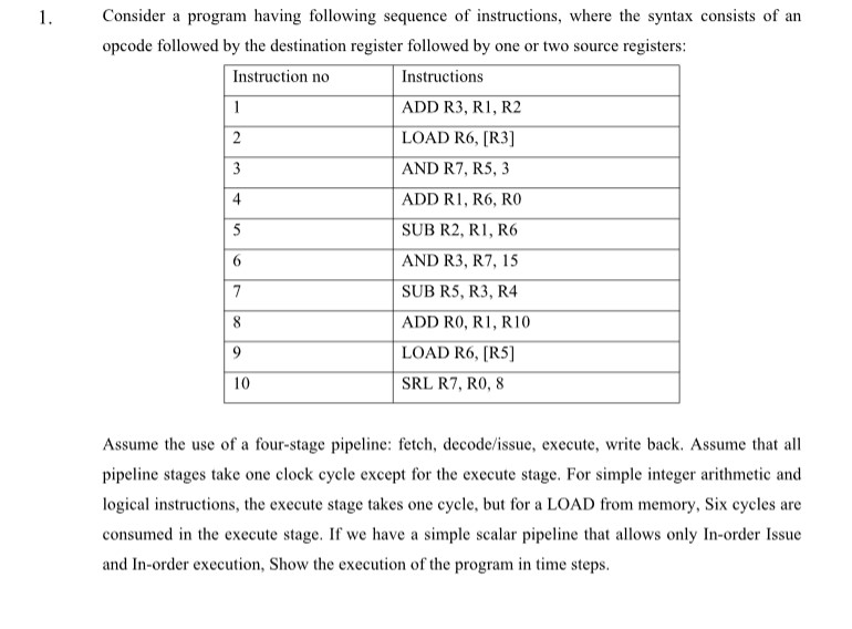 1. Consider a program having following sequence of | Chegg.com