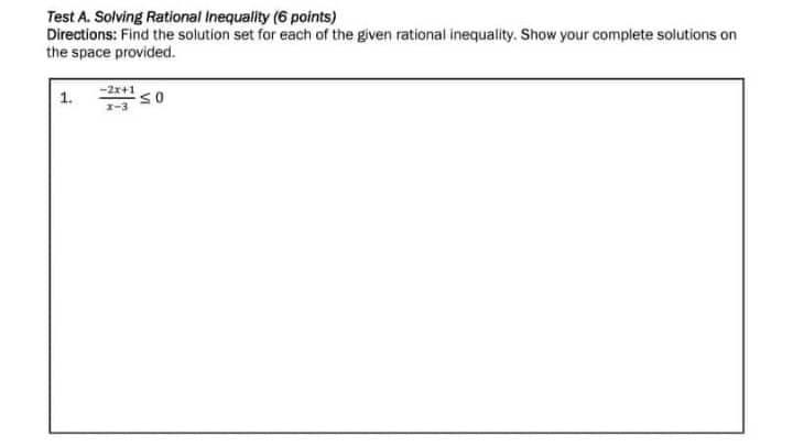 Solved Test A. Solving Rational inequality (6 points) | Chegg.com
