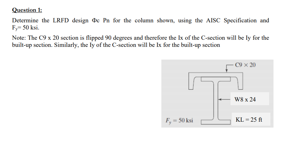 Solved Question 1: Determine the LRFD design Óc Pn for the | Chegg.com