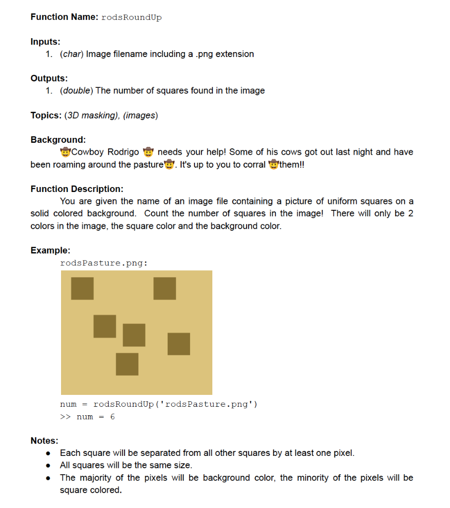 Solved Function Name: rods Roundup Inputs: 1. (char) Image | Chegg.com