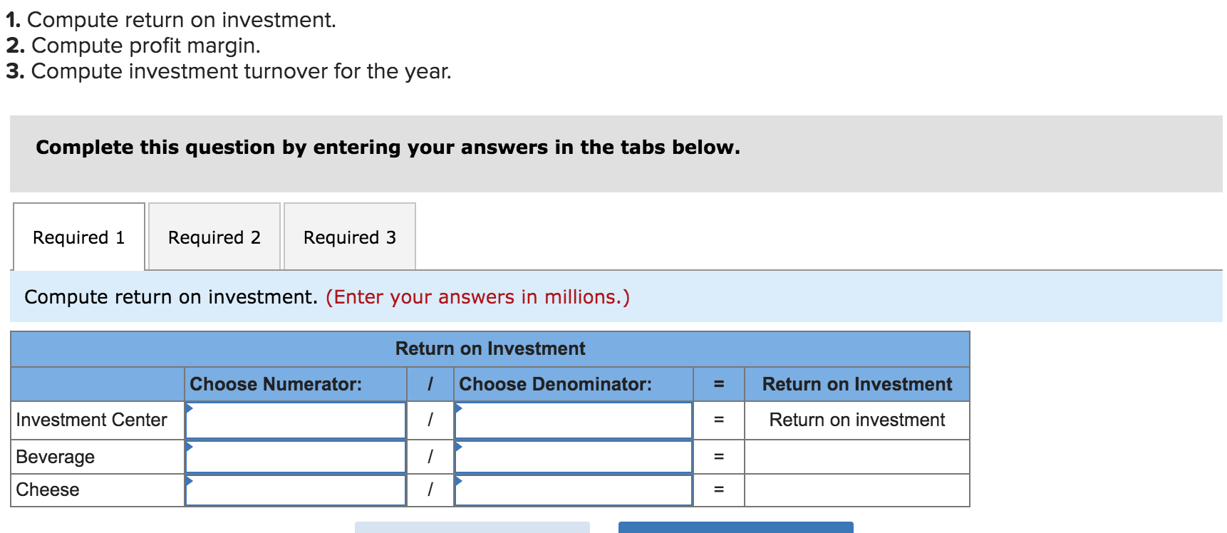 1. Compute return on investment. 2. Compute profit | Chegg.com