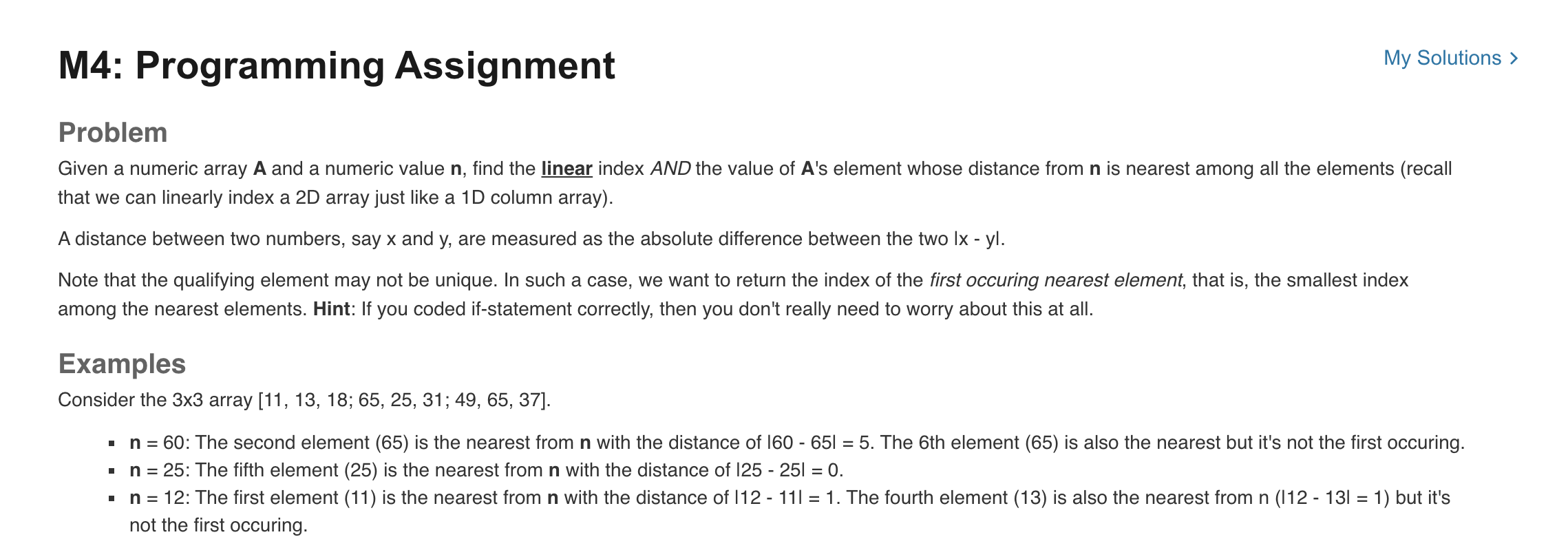 Solved M4: Programming Assignment My Solutions > Problem | Chegg.com