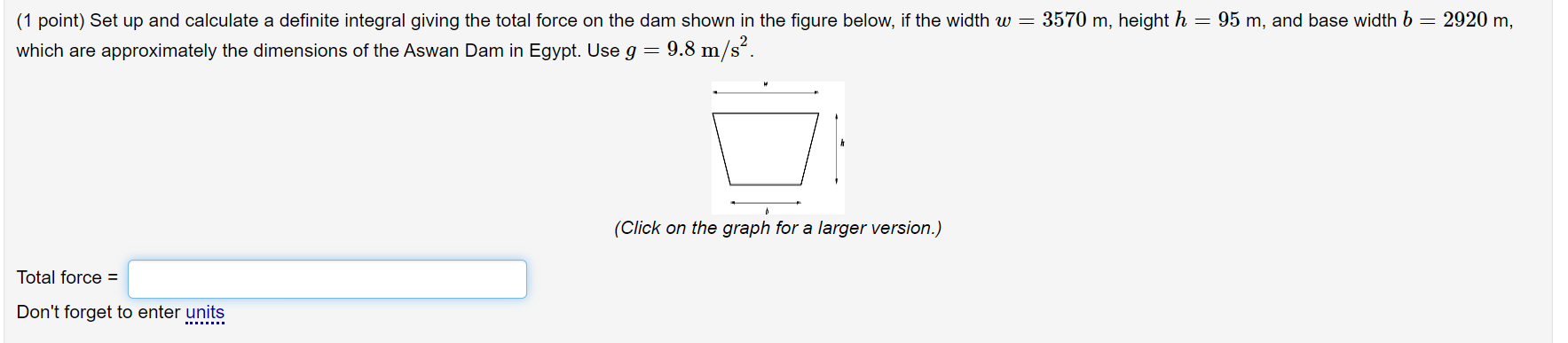 Solved (1 point) Set up and calculate a definite integral | Chegg.com