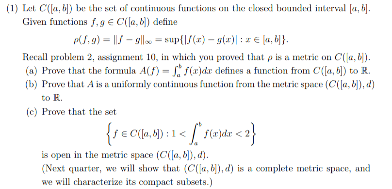 Solved 1 Let Ca B Be The Set Of Continuous Functions 