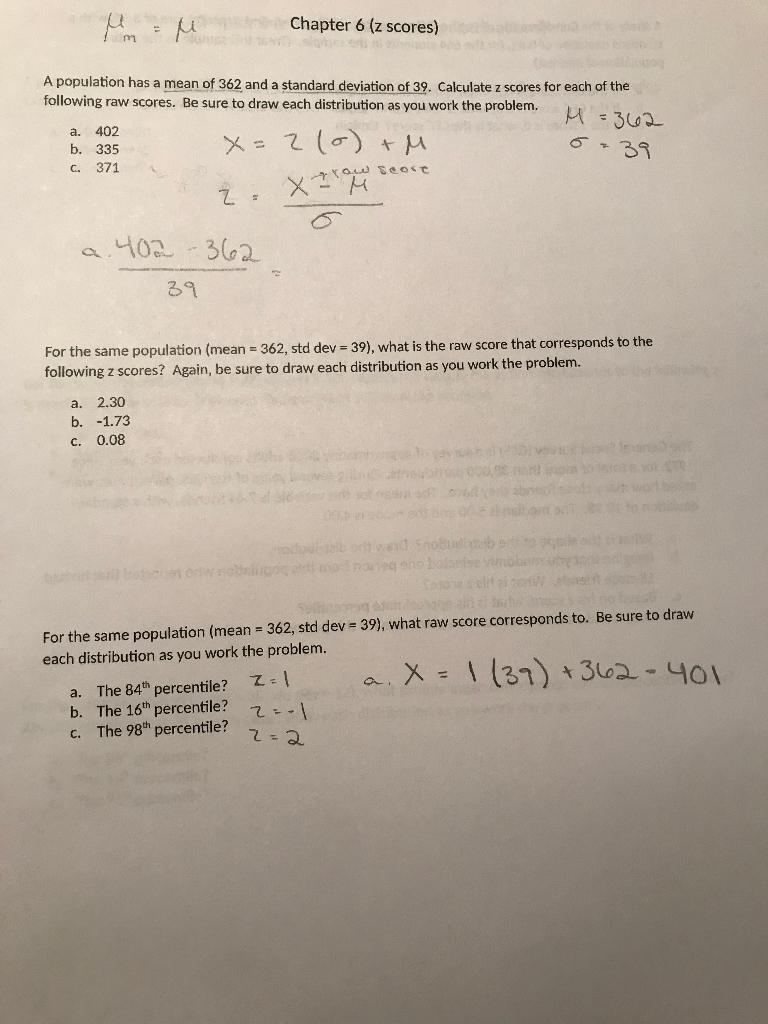 Solved Chapter 6 (z scores) A population has a mean of 362 | Chegg.com