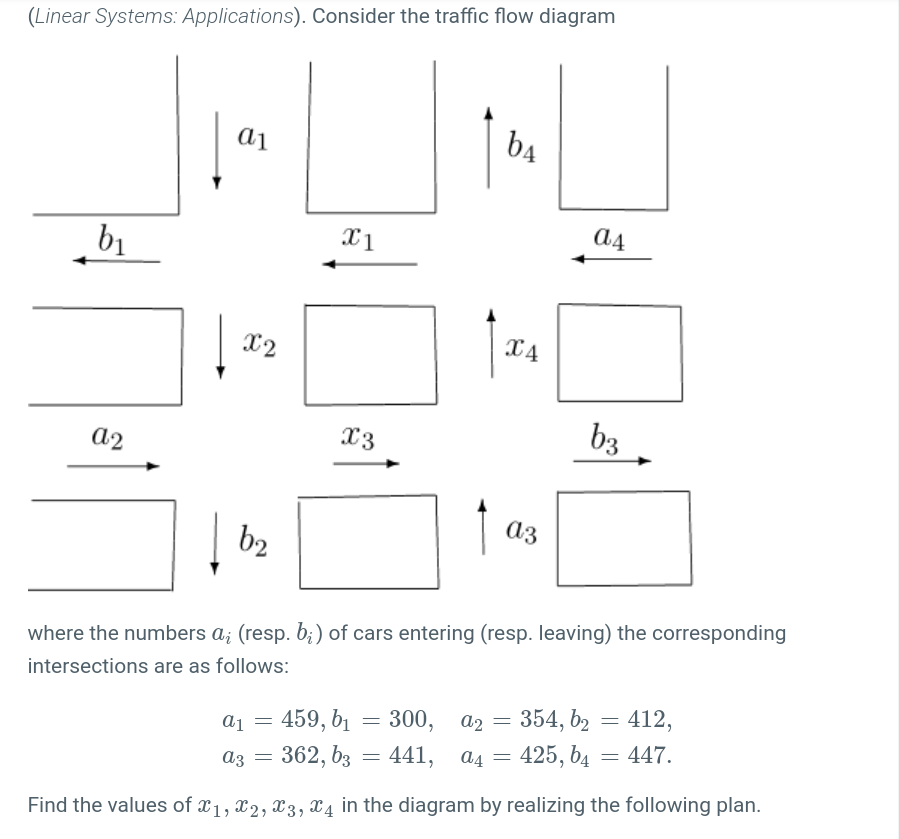 Solved (Linear Systems: Applications). Consider the traffic | Chegg.com