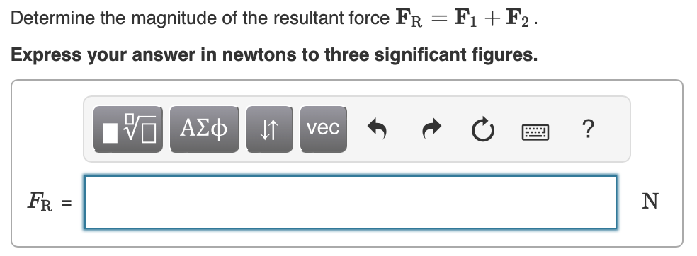 [Solved]: F2 = 410 N Determine the magnitude of the r