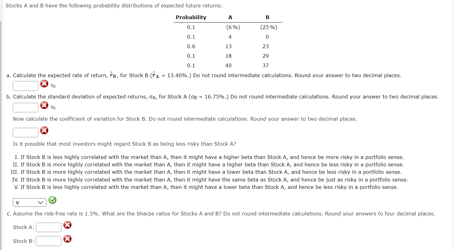Solved Stocks A and B have the following probability | Chegg.com
