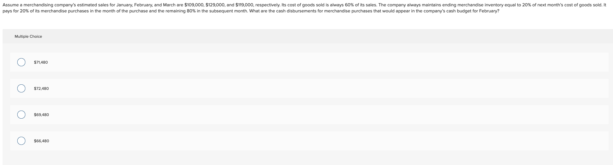 Solved Multiple Choice $71,480 $72,480 $69,480 $66,480 | Chegg.com