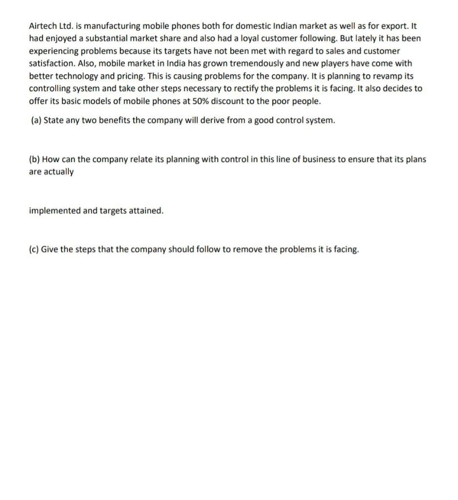 Airtech Ltd. is manufacturing mobile phones both for | Chegg.com