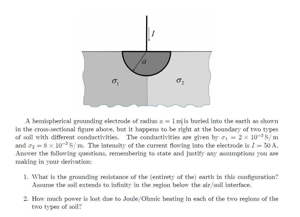 Solved a 02 A hemispherical grounding electrode of radius a | Chegg.com