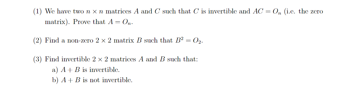 Solved (1) We have two n×n matrices A and C such that C is | Chegg.com
